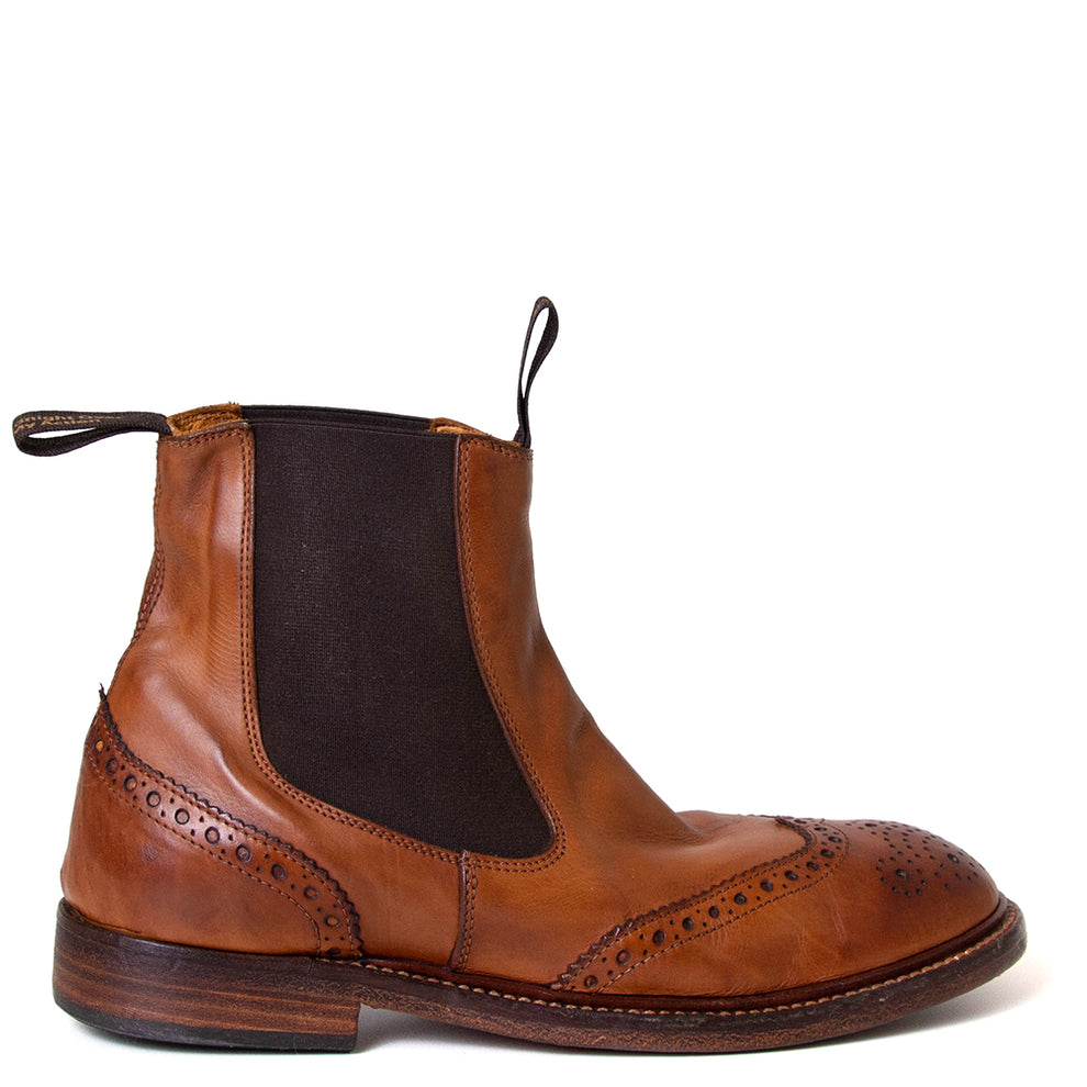 Moma 75502C-VIV. Women's Italian brown brogue leather Chelsea boot. – Bulo