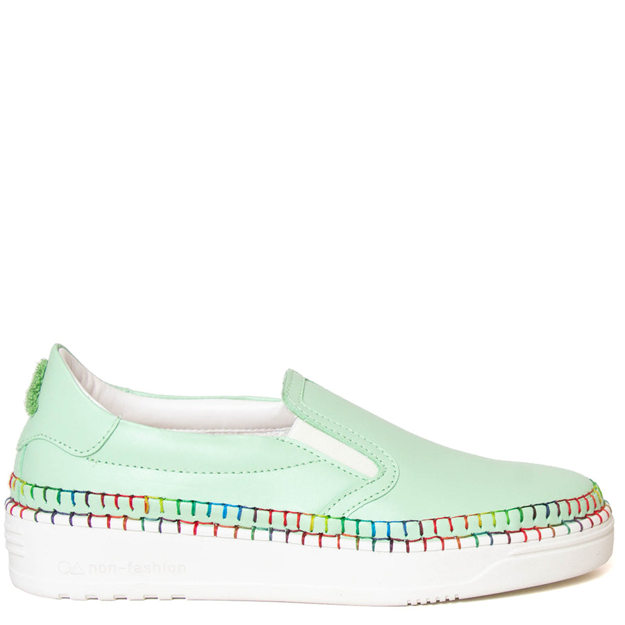 OA non-fashion A84. Women's green slip-on shoe with strobel stitching ...